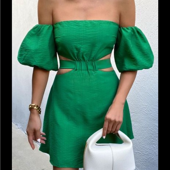 Runaway The Label | Dresses | Emerald Green Offshoulder Ruched Sundress ...